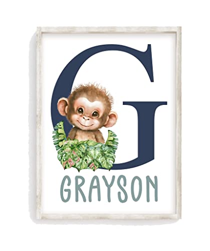 Amazon.com: Personalized Monkey Watercolor Safari Floral Baby Nursery ...