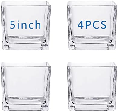 Amazon.com: Square Glass Vases 5x5 Inch Clear Cube Flower Vase 4PCS for ...