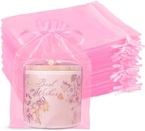 Amazon.com: Crweety 50 Pcs Pink Organza Bags 6x9 Inches, Large Mesh ...