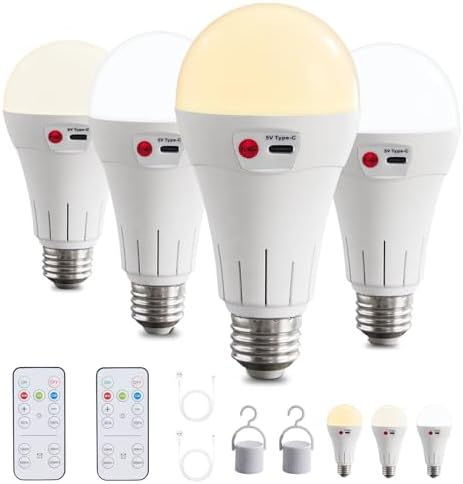 CordlessGlow 15W A19 Rechargeable Light Bulbs with Remote, 3 Color ...