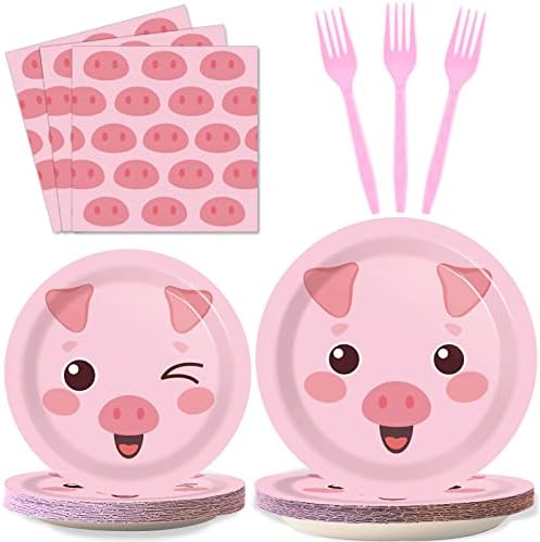 Amazon.com: 96 Pcs Pink Pig Plates Napkins Farm Animal Party ...