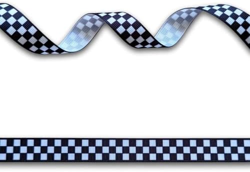 2 metres x 15mm Woven Ribbon Black & White Square Block Checker F1 ...
