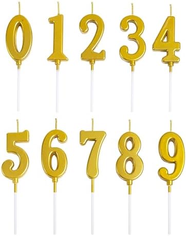EAKE 10-Pieces Number Candles 0-9 Birthday Candles for Cake, Gold ...
