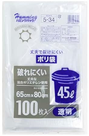 Amazon.co.jp: ニッコー 5-34 45L 100枚 透明ポリ袋 : ドラッグストア
