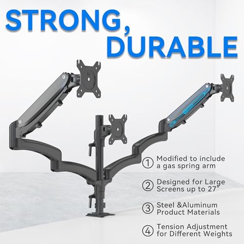 Rosewill Triple Monitor Mount, 15 to 27 Inch, up to 17.6lbs, Gas ...