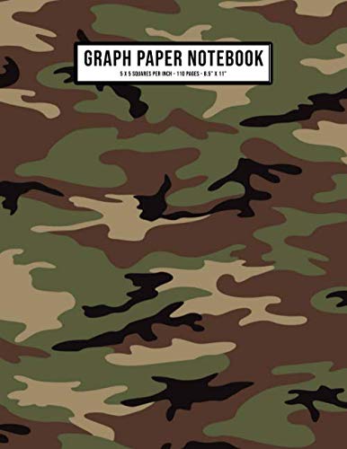 Camo Graph Paper Notebook: Camo Large Graph Paper Notebook | 5x5 Grid ...