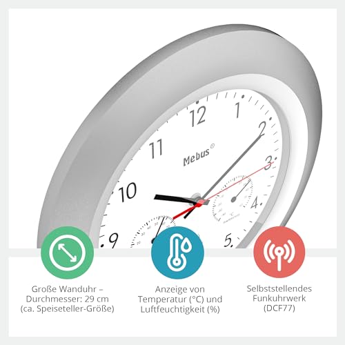 Mebus Radio-Controlled Wall Clock with Thermometer and Hygrometer ...
