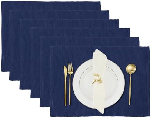 Blue Depths Dining Place Mats Set of 6-48 x 33 cm Fine Ribbed Cotton ...