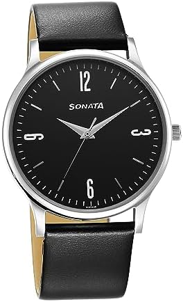Sonata Aspire Quartz Analog Silver Dial Leather Strap Watch for Men ...