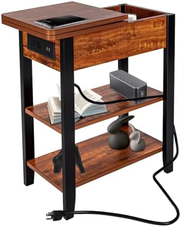 End Table with Charging Station, Narrow Flip Top Side Table with USB ...