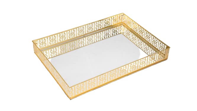 LamJum Metal and Glass Serving Tray - Large, Gold, 35L x 25W x 5H ...