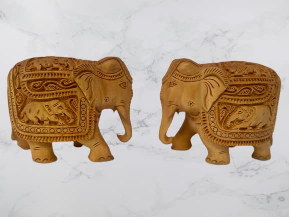 Buy Khamma Ghanni Handicraft Wooden Carved Elephant Statue for Home ...