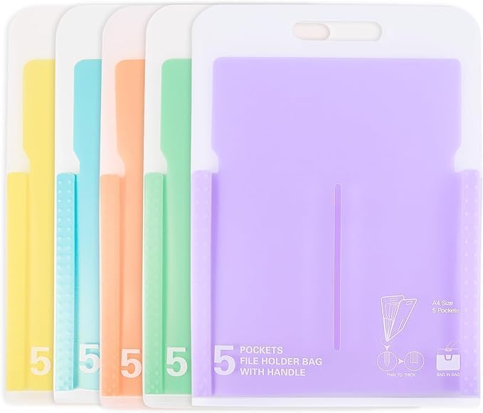 TruVeli Vertical Expanding File Folder with 5 Pockets & Handle I ...