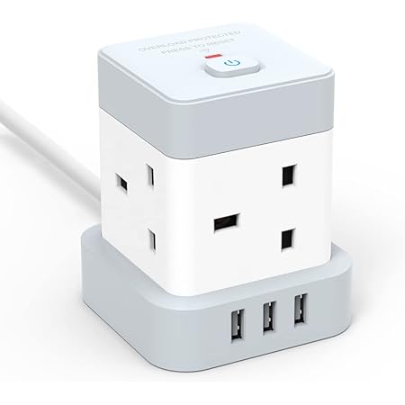 Cube Extension Lead with USB Slots, AUOPLUS 5 Way Power Strip with 4 ...