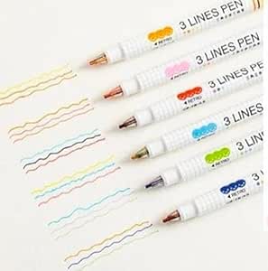 AARNASHOPPE 3 Lines Gel Pen, Roller Ball Pens - (Set of 6) School ...