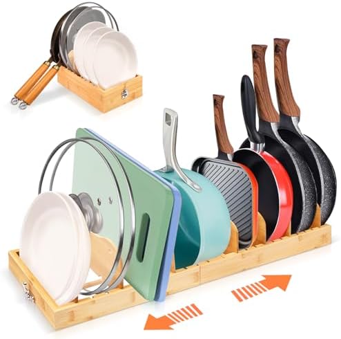 Amazon.com: Bamboo Pots and Pans Organizer, Pot Lid Organizer Reusable ...