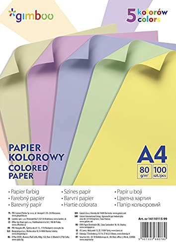 Coloured Paper GIMBOO A4 100 Sheets 80 GSM 5 Pastel Colours/Paper and ...