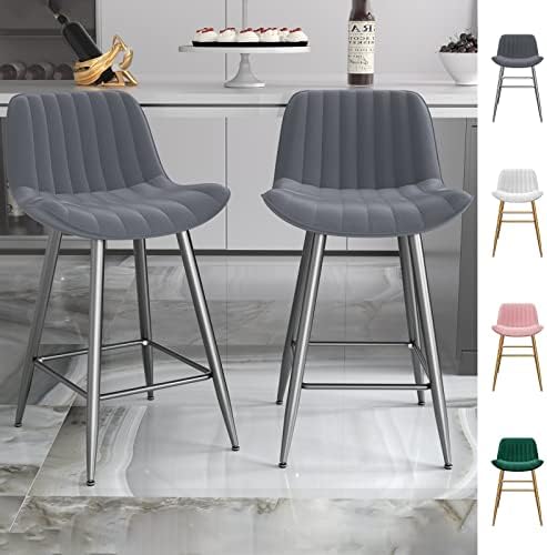 Amazon.com: Sucrever Gray 24" Bar Stools Set of 2, Leather Bar Chairs ...