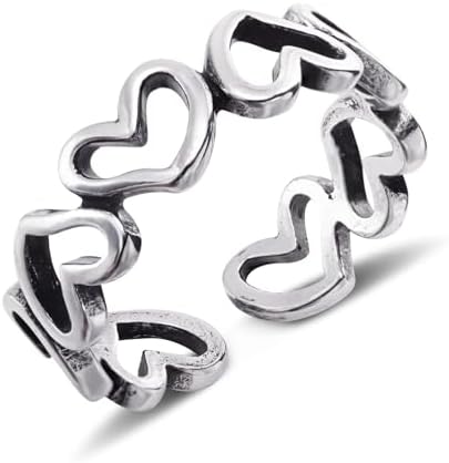 Amazon.com: Desnuage Silver Heart Ring - Adjustable Vintage Sterling ...
