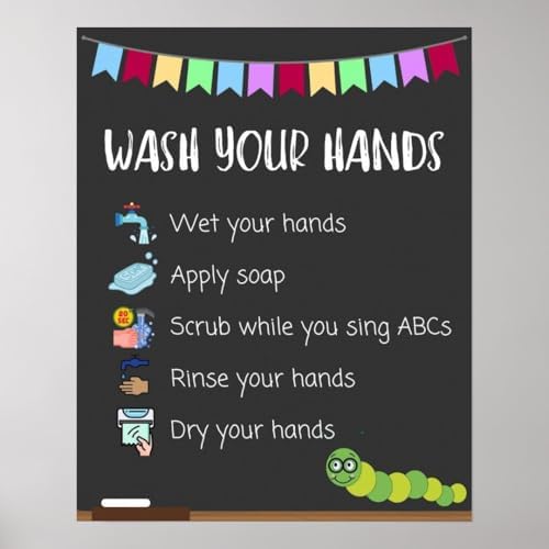 Amazon.com: Hand Washing Poster for Kids - Wash Your Hands School ...