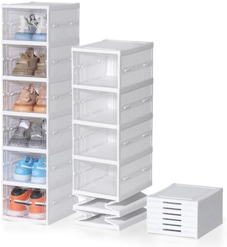 JULY'S SONG Shoe Boxes with 6 Pack Transparent Stackable Shoe Storage ...