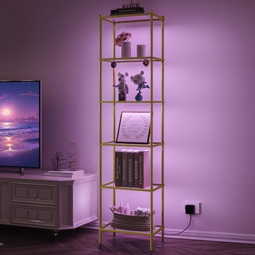Amazon.com: Hzuaneri LED Bookcase Bookshelf, Tempered Glass Bookshelves ...