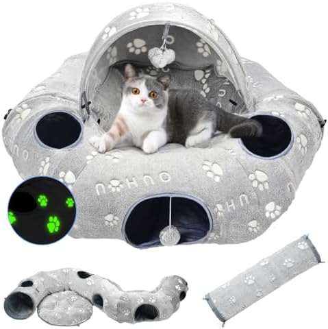 OUHOU Cat Tunnel Bed, Cat Tunnels for Indoor Cats Large, Cat Donut ...