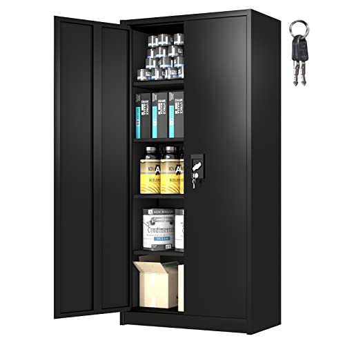 Buy Fohufo Metal Storage Cabinet with Doors and 4 Adjustable Shelves ...