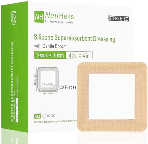 Amazon.com: NeuHeils Silicone Super Absorbent Wound Dressing 4''x4'' 20 ...