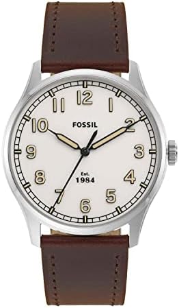Fossil Men's Minimalist Quartz Stainless Steel and Leather Three-Hand ...