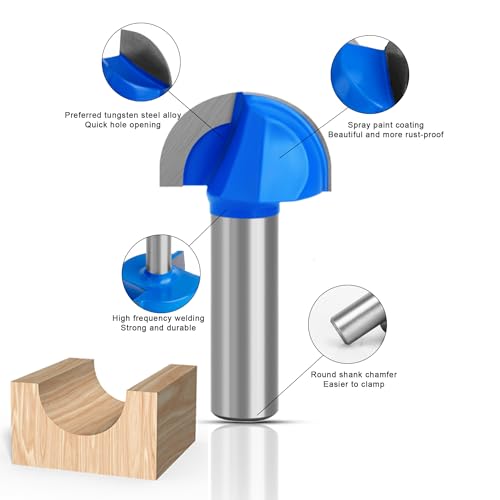Snapklik.com : ASNOMY 1-1/4 Cutting Diameter Core Box Router Bit, 1/2 ...