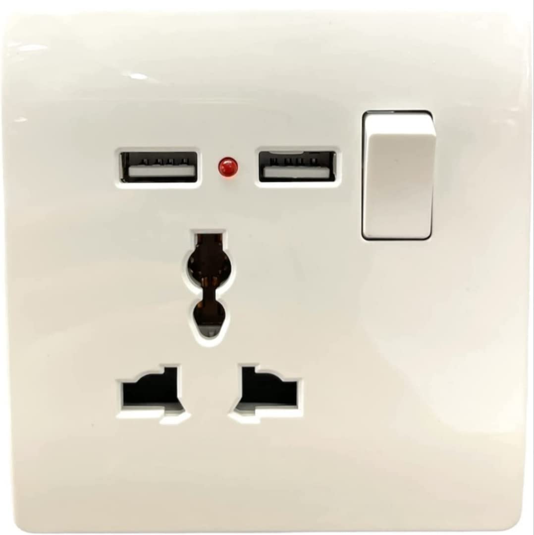 Universal Wall Socket with Dual 5V 2A Usb Port - White : Amazon.in ...