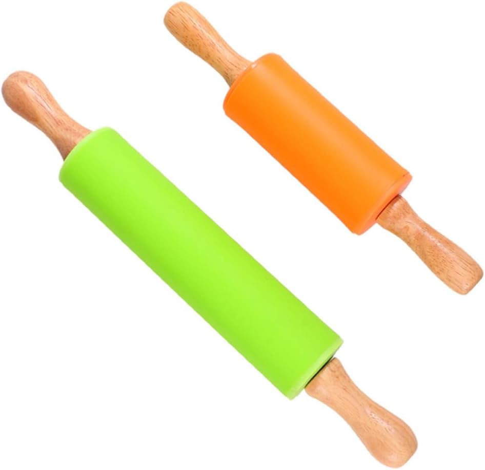 Amazon.com: TIDTALEO 2pcs Silicone Handle Rolling Pin Clay Rolling Pin ...