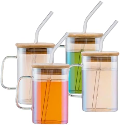 Amazon.com: Rtteri 12 Pcs Square Drinking Glass Cups with Handles and ...