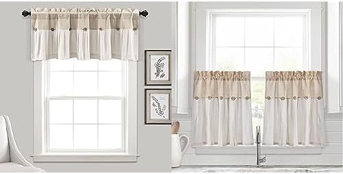 Amazon.com: Lush Decor Linen Button Farmhouse Valance and Kitchen Tier ...