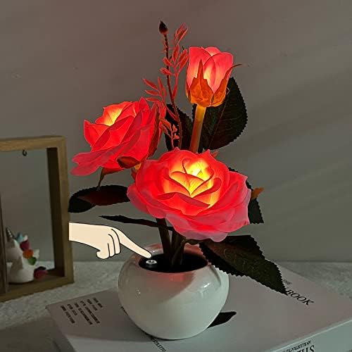 Rose Table Lamp, Touch Stepless Dimming USB Rechargeable Flower with ...