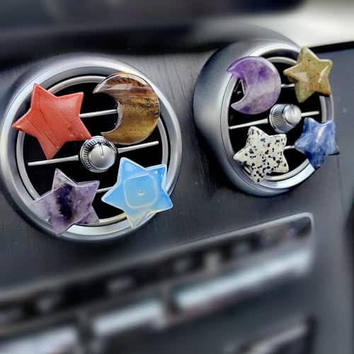Amazon.com: Natural Quartz Crystal Charms for Car Vent Decor - Moon and ...