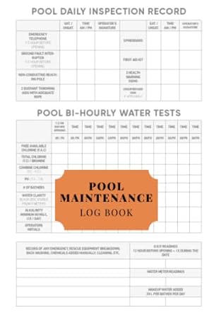 Pool Maintenance Log Book: Swimming Pool Maintenance Checklist & Record Book to Keep Track of ...