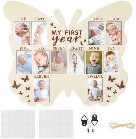 Amazon.com : R HORSE My First Year Photo Display Wood Board, Baby’s ...