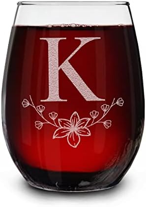 Amazon.com | Single Customizable Monogram 15 oz Etched Stemless Wine ...