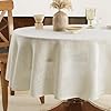 FIBORIA Round Tablecloth Small 120 cm Cream Faux Linen Table Cloth Wipe ...