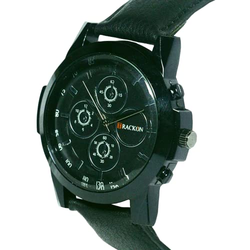 Buy Trackon T-45 Black Leather Belt Analog Watch for Men (Dial: Black ...