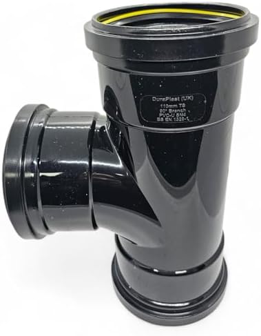 Duraplast UK™ Black 110mm (4 Inch) Soil Pushfit Tee 90 Degree Branch ...
