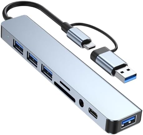 Amazon.com: 8Port USB Hub & USB C Hub 3.0, Aluminum 8 in 1 USB Splitter ...