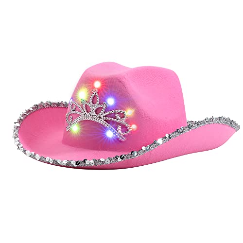 Spooktacular Creations Light-Up Pink Cowboy Hat, LED Blinking Pink ...