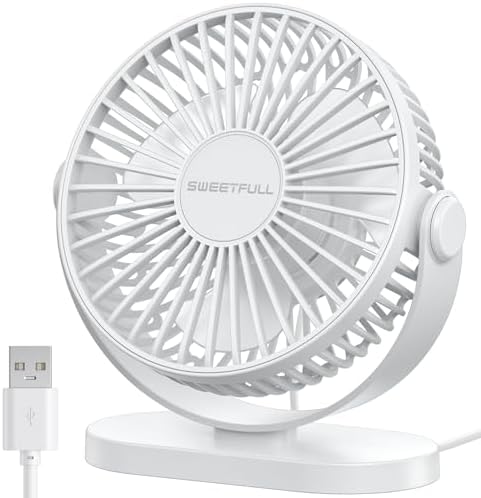 SWEETFULL USB Desk Fan - Small Strong Wind Table Fan Silent, 3 Speeds ...