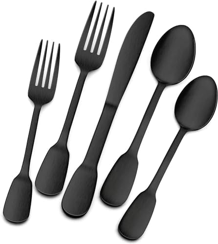 Matte Black Silverware Set for 12, E-far 60-Piece Stainless Steel ...