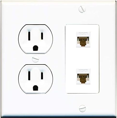 Amazon.com: 15 Amp Duplex Round Power Outlet 2 Port Cat6 Ethernet Wall ...