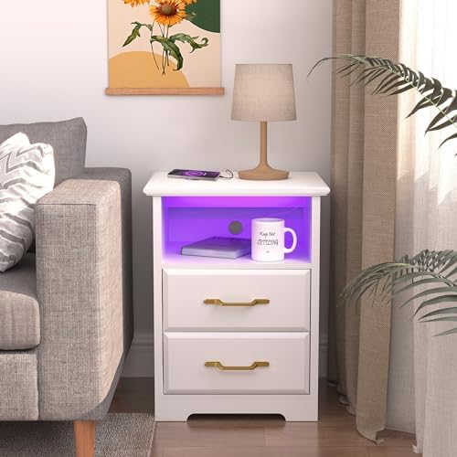 Amazon.com: YAUKOMEL Small White Nightstand, End Table with Drawer, Bed ...