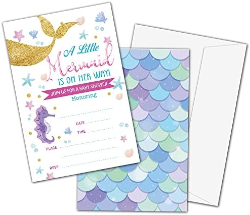 Amazon.com : PerKoop Mermaid Themed Birthday Party Invitations - Set of ...